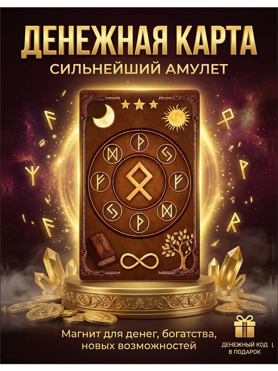 Денежная карта-талисман "Рунический круг богатства", влагостойкий пластик, 86х54 мм