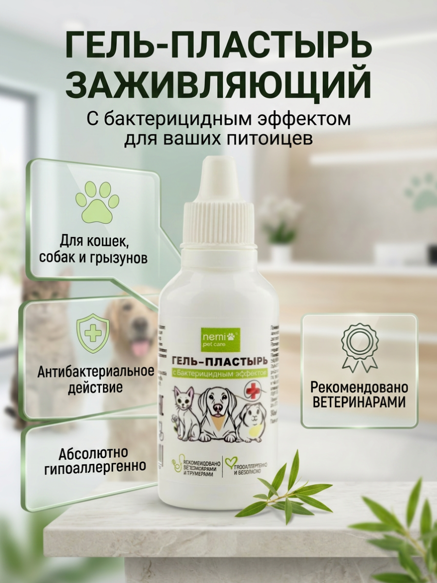 Гель-пластырь Nemi, заживляющий, для проблемных участков кожи, для собак, кошек, 30мл