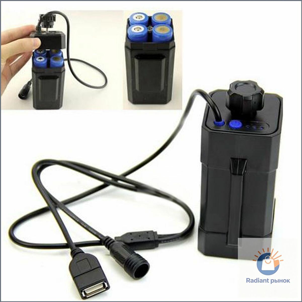 Водонепроницаемый батарейный отсек на 4 аккумулятора 18650 с USB-выходом, 8,4 В
