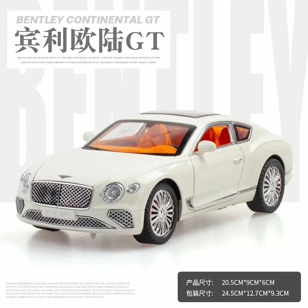 1:24 Bentley Continental GT Alloy Model Car, Коллекционная модель машины для взрослых, Игрушечный автомобиль с звуковыми и световыми эффектами для детей