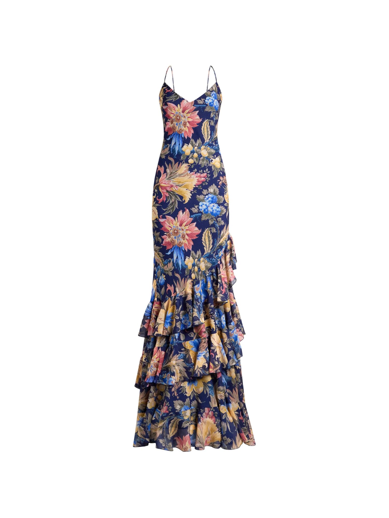 Платье Long seersucker dress with ruffles and floral motif