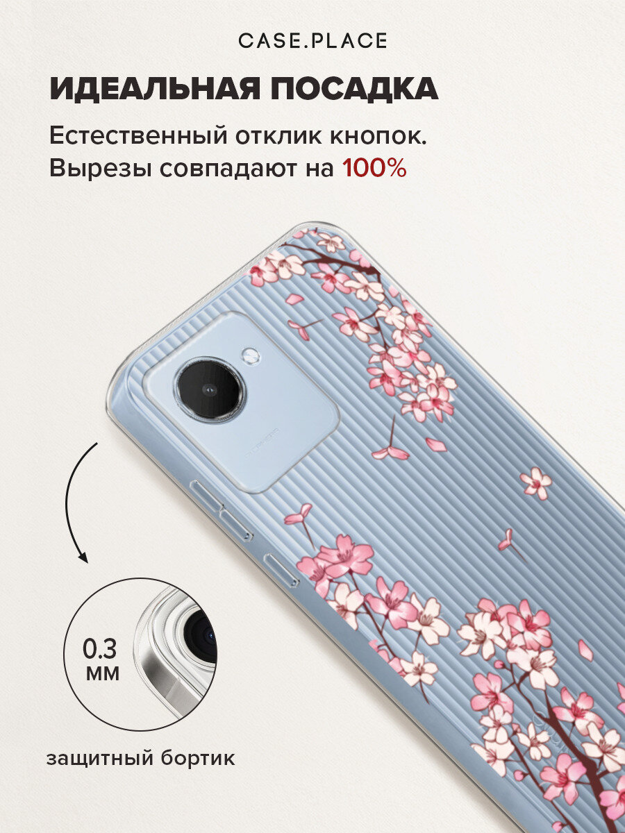 Чехол на Realme C30 / Реалми C30 с принтом "Ветви сакуры 1", прозрачный — фото 1