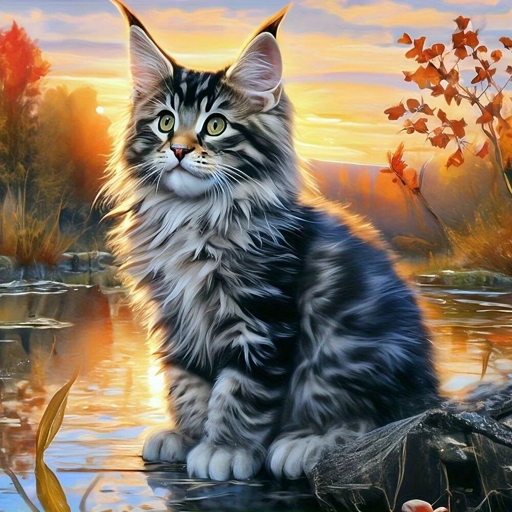Набор для вышивания крестом "Кот, закат" DMC 30x30cm