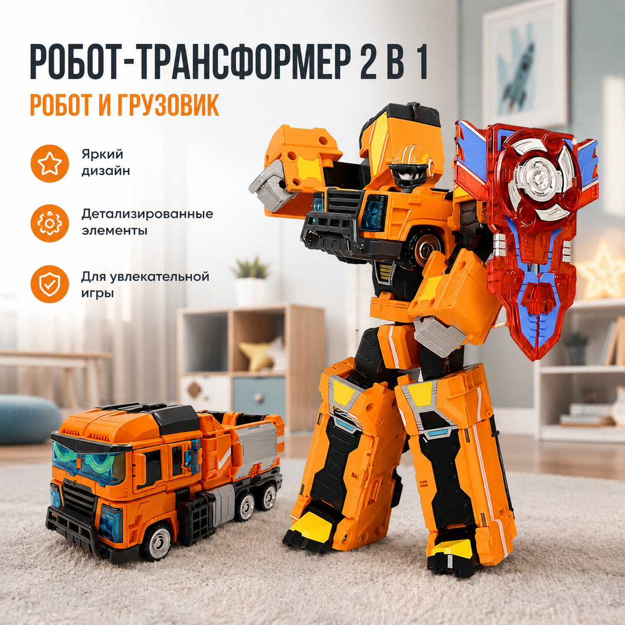 Робот‑трансформер 2 в 1, превращается в грузовик, игровая трансформирующаяся игрушка для мальчиков, детский подарок
