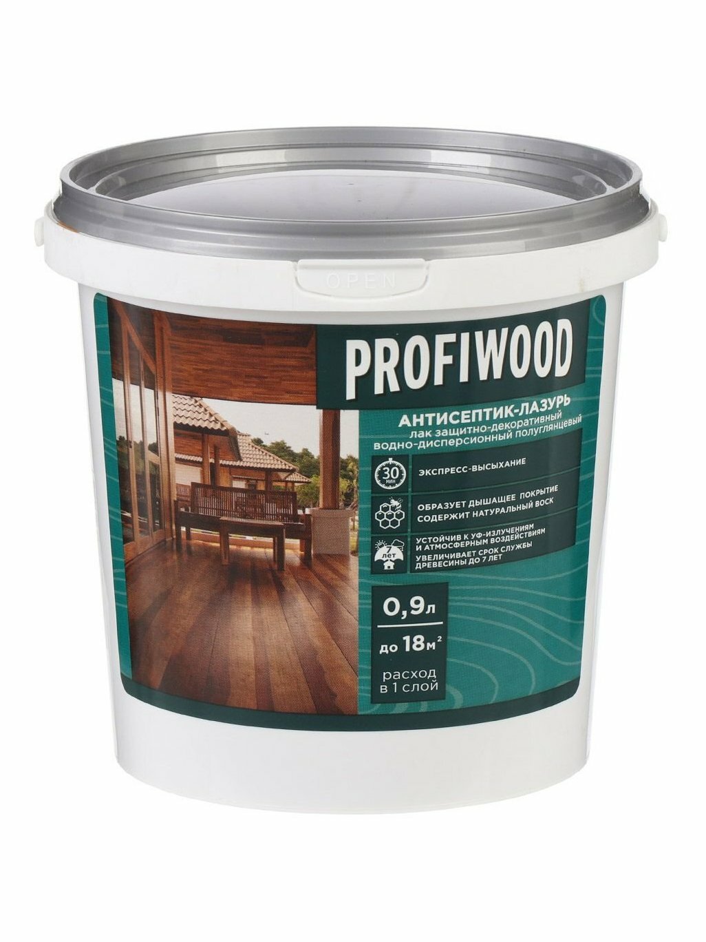Антисептик Profiwood, декоративный, лазурь, атмосферостойкий водно-дисперсионная, палисандр, 0.9 кг
