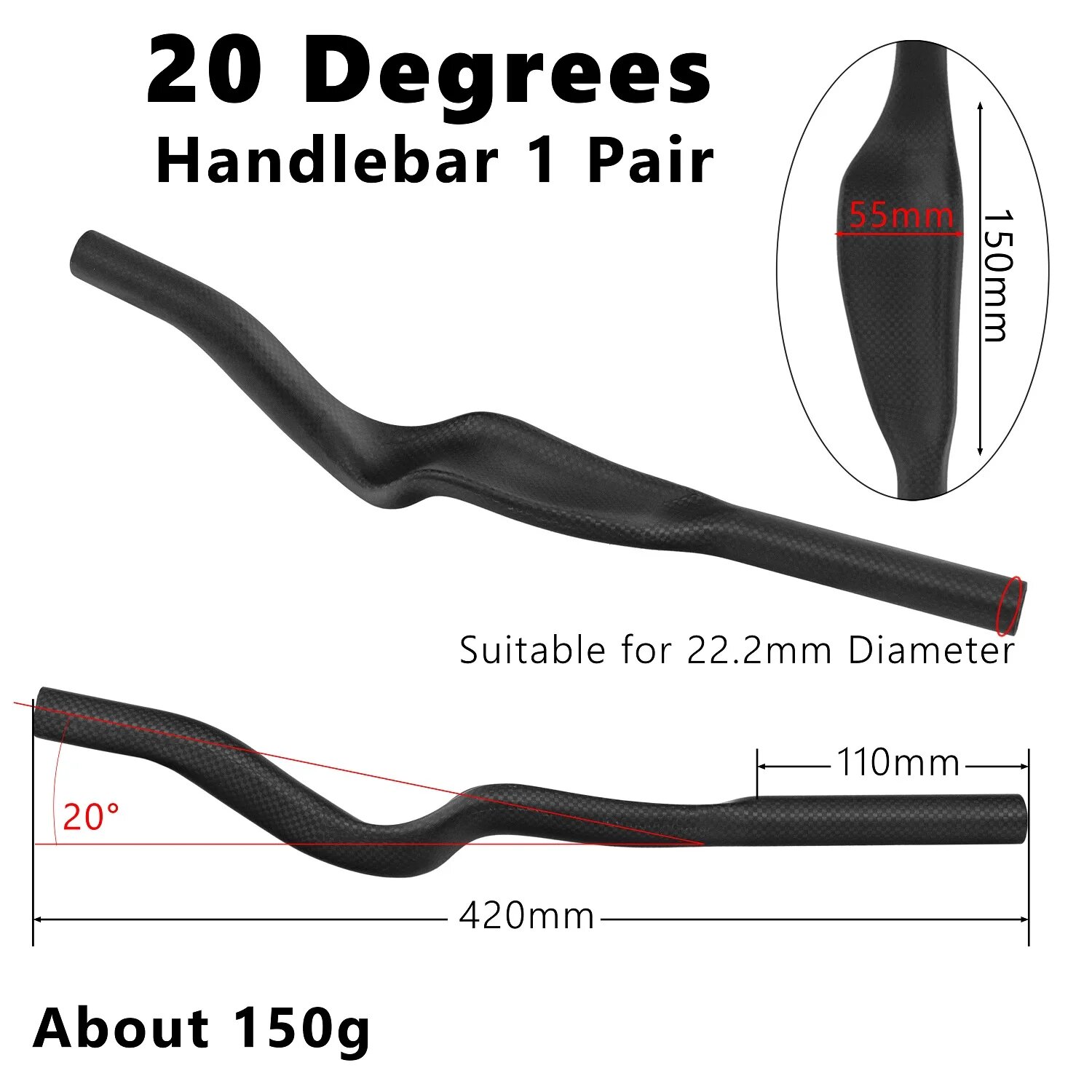 Руль KOCEVLO Carbon Aero TT Bar для шоссейного велосипеда Only Bar 20degree