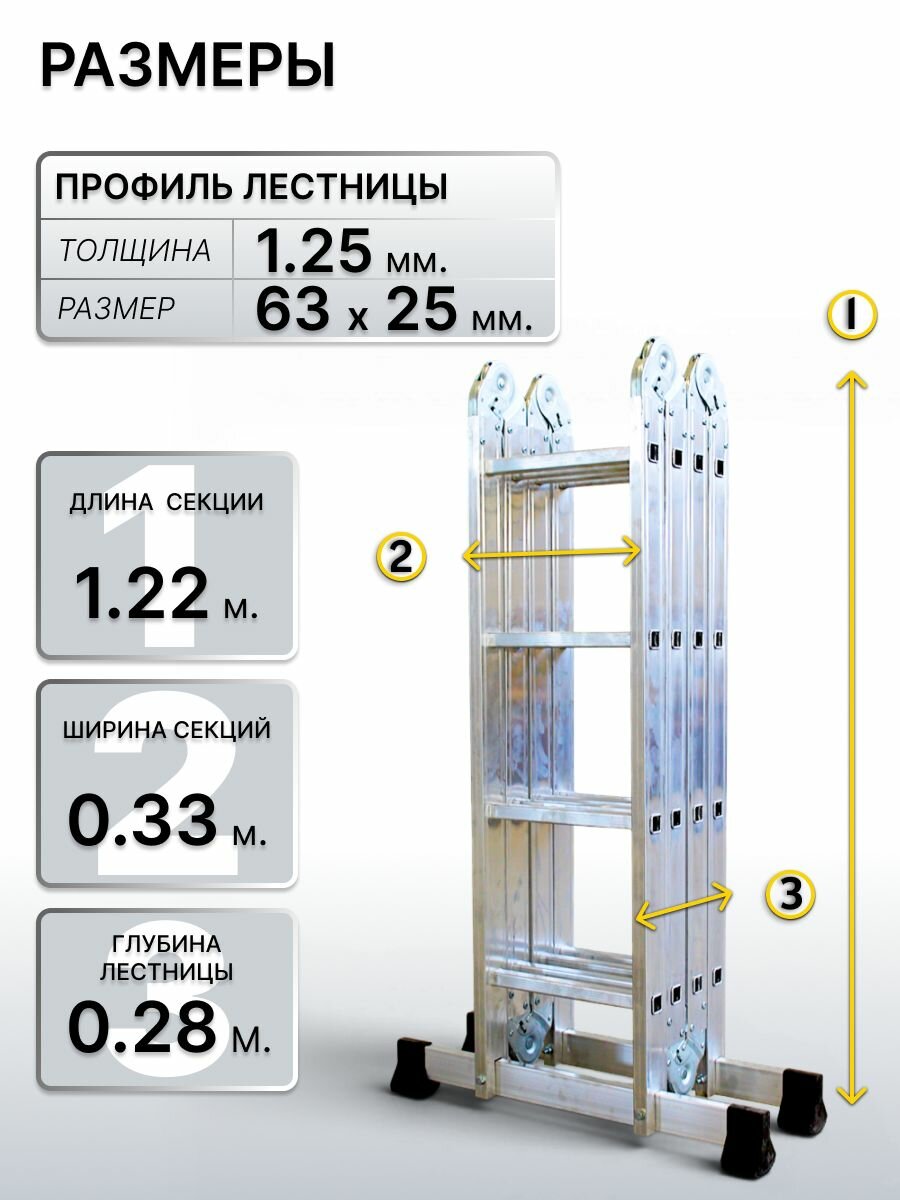 Лестница-трансформер "4х4", алюминиевая, 4 секции, макс. нагрузка 150кг — фото 1