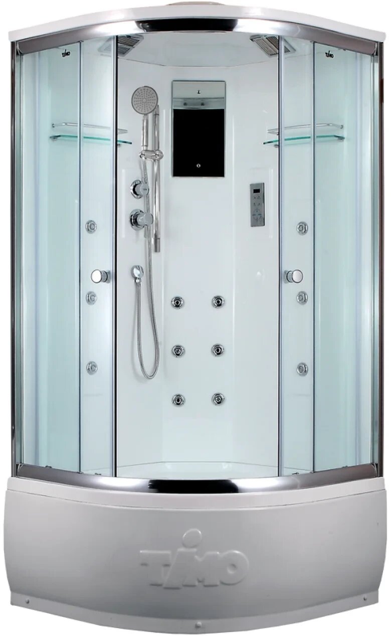 Душевая кабина Timo Lux T-7700 с высоким поддоном, с сиденьем, акрил, хром, четверть круга, сенсорное, 220×100×30 см