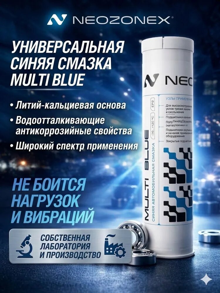 Смазка NeoZonex Multi Blue Литиево-кальциевая универсальная автомобильная синяя водостойка для подшипников и шасси NLGI 2
