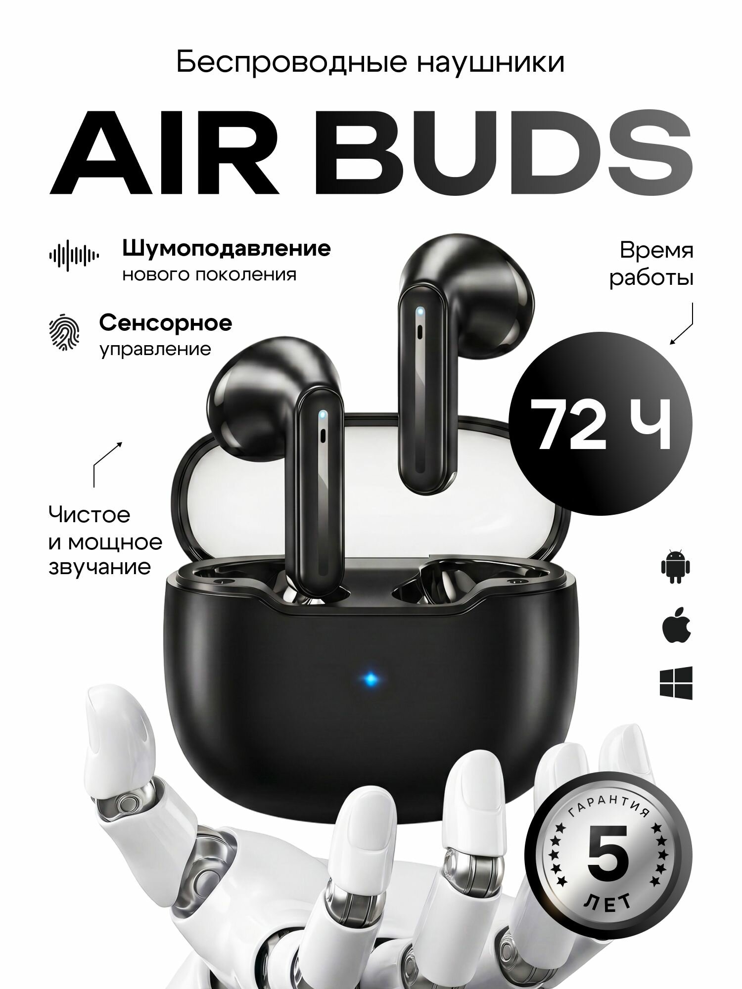 Наушники беспроводные NTS17 AirBuds с шумоподавлением. Наушники беспроводные для телефона