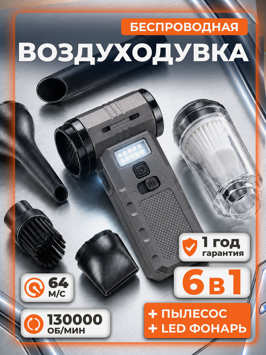 Воздуходувка Typhoon 2, 160W, 130000 об/мин, с насадками 4шт, пластик. корпус, МП серия AIRLINE VCA1021