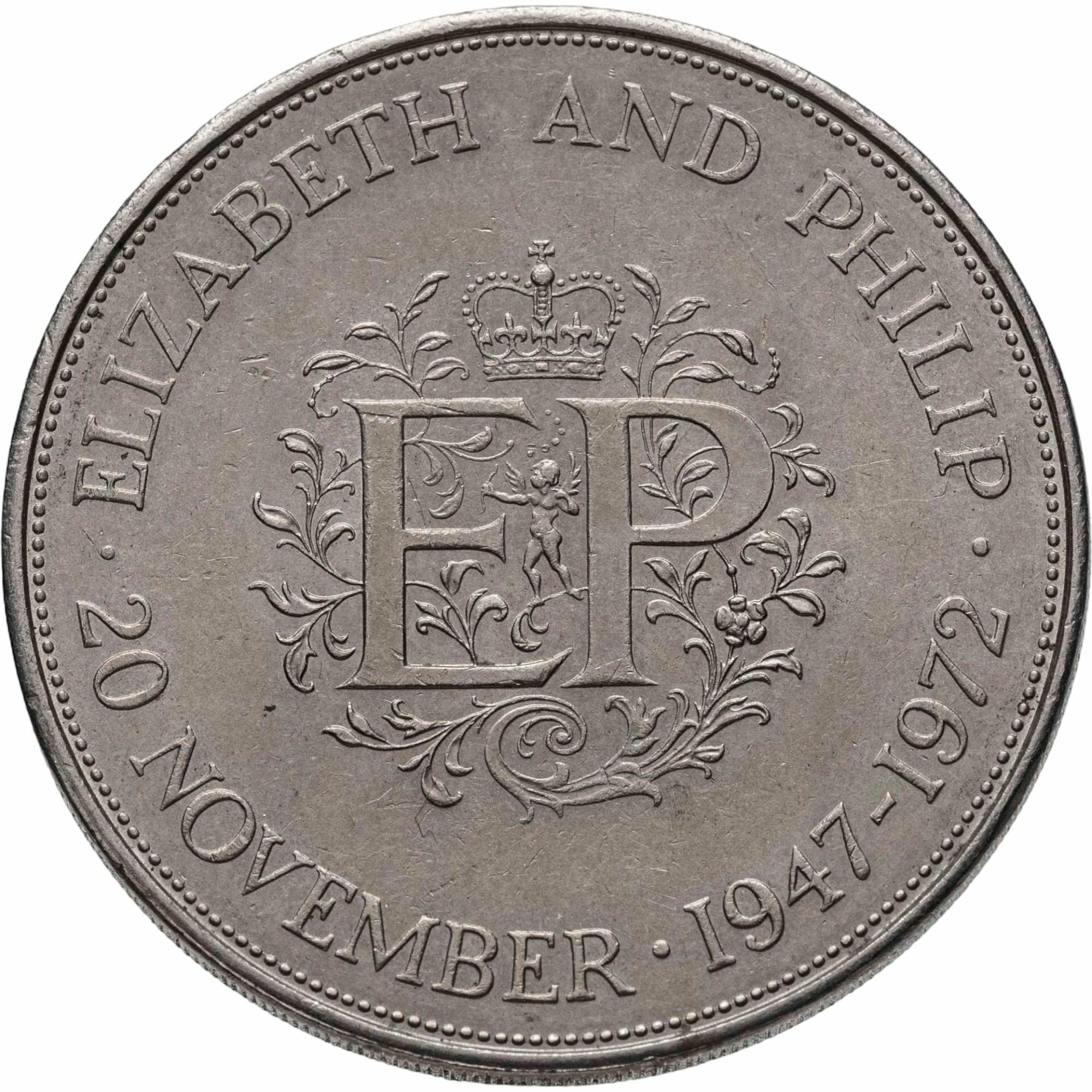 Великобритания 25 пенсов pence 1972 "Королевская серебряная свадьба", Мельхиор медь-никель, в сохранности XF-AU