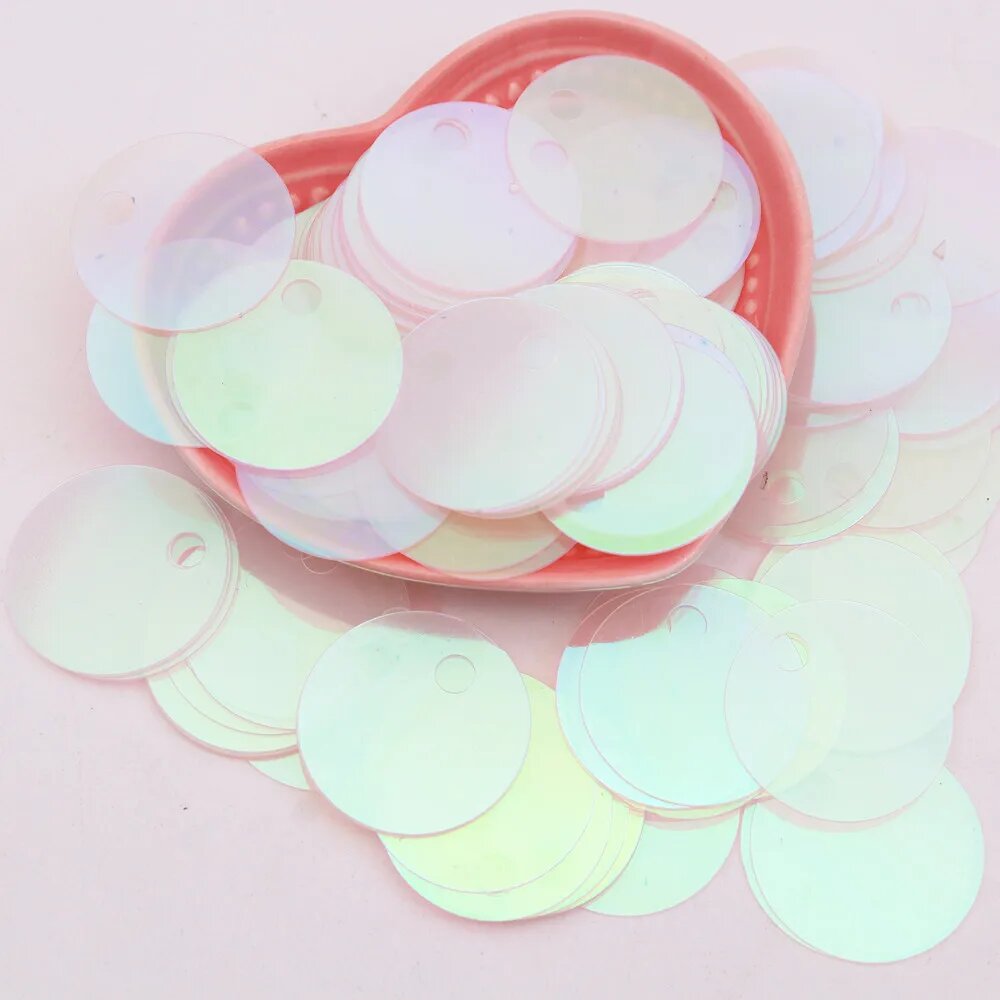 Плоские круглые пайетки ПВХ 30мм 58шт Розовый, 20g 58pcs, AB transparent