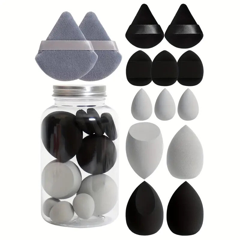 Набор из 14 косметических губок Drift Bottle черного цвета - макияжный блейдер, палец-губка, хлопковая пуховка, мини-пух