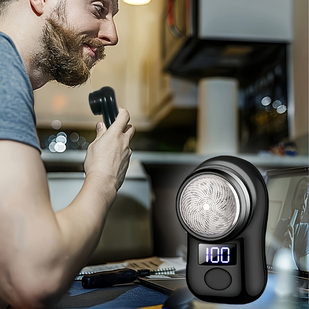 Компактная мужская бритва с LED-дисплеем, USB-зарядка, быстрая зарядка, портативная для путешествий, офиса и дома, современный дизайн, черный цвет