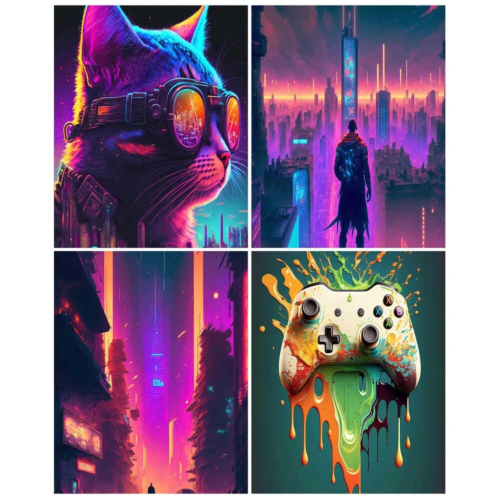 Модульная картина "Cyber neon tone" 40x50 см, 5 шт, стиль B, Китай