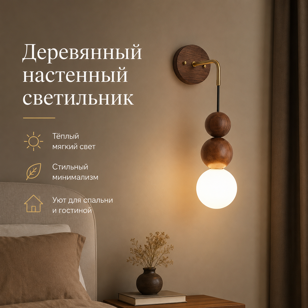 Деревянный подвесной настенный светильник в скандинавском стиле