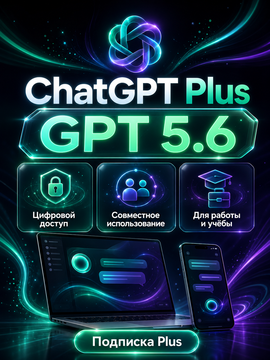 Chat GPT Plus подписка на GPT 5.6, цифровой доступ, формат совместного использования