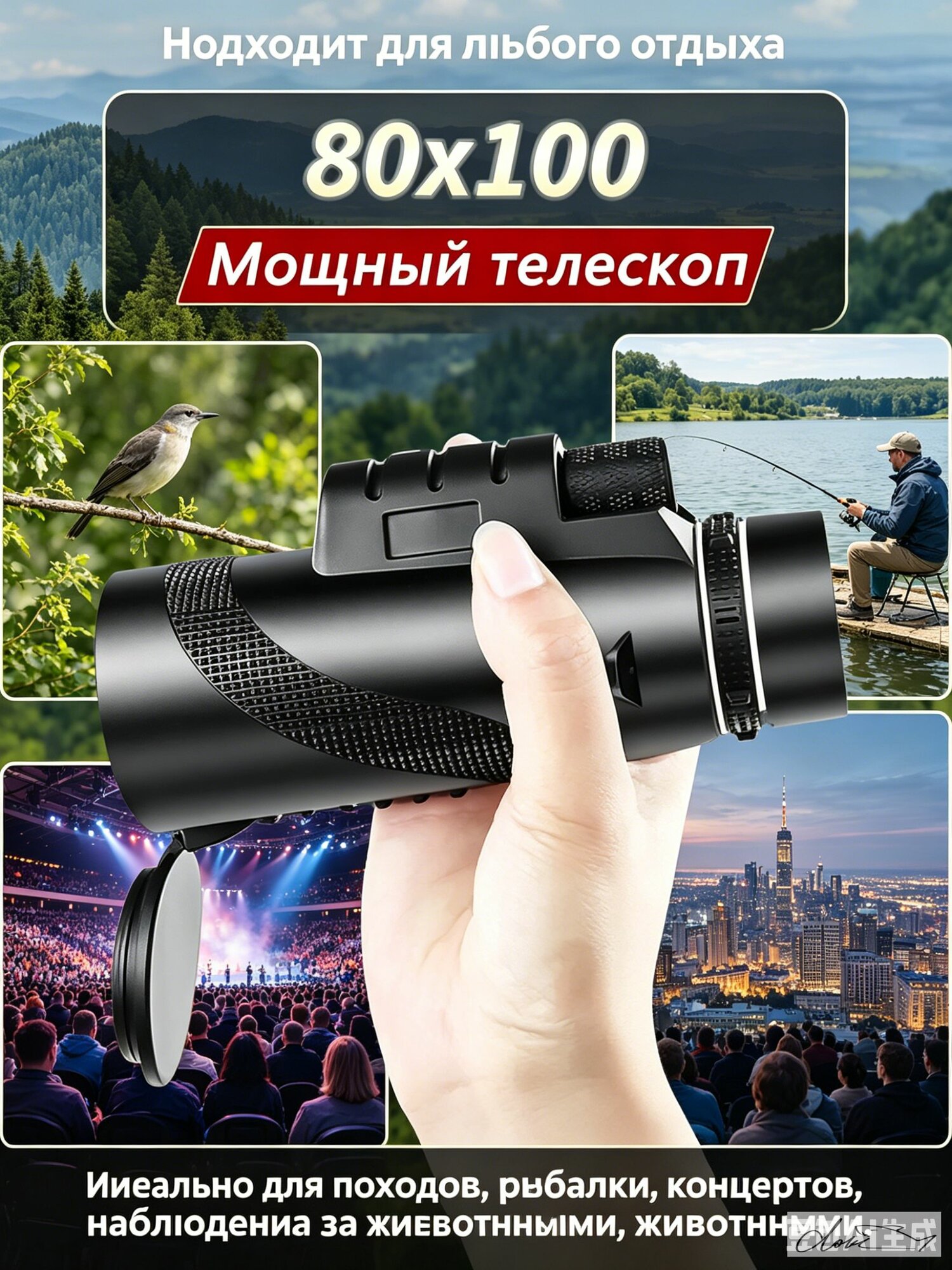 Монокуляр мощный 80X100. Монокуляр для охоты, отдыха, рыбалки, туризма и наблюдений за дикой природой 80-кратное увеличение 100 мм объектив