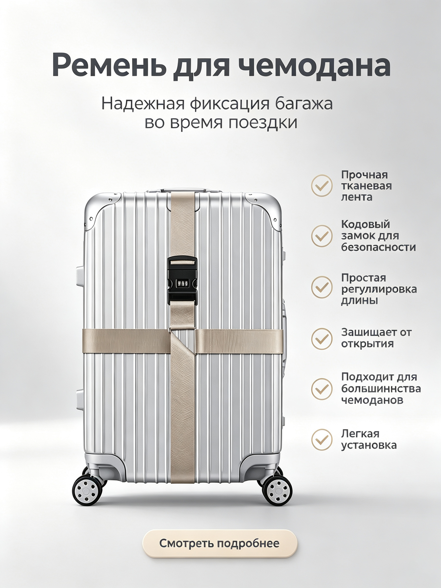 Ремень для чемодана с кодовым замком, прочная тканевая лента, регулировка длины, защита от открытия, для путешествий