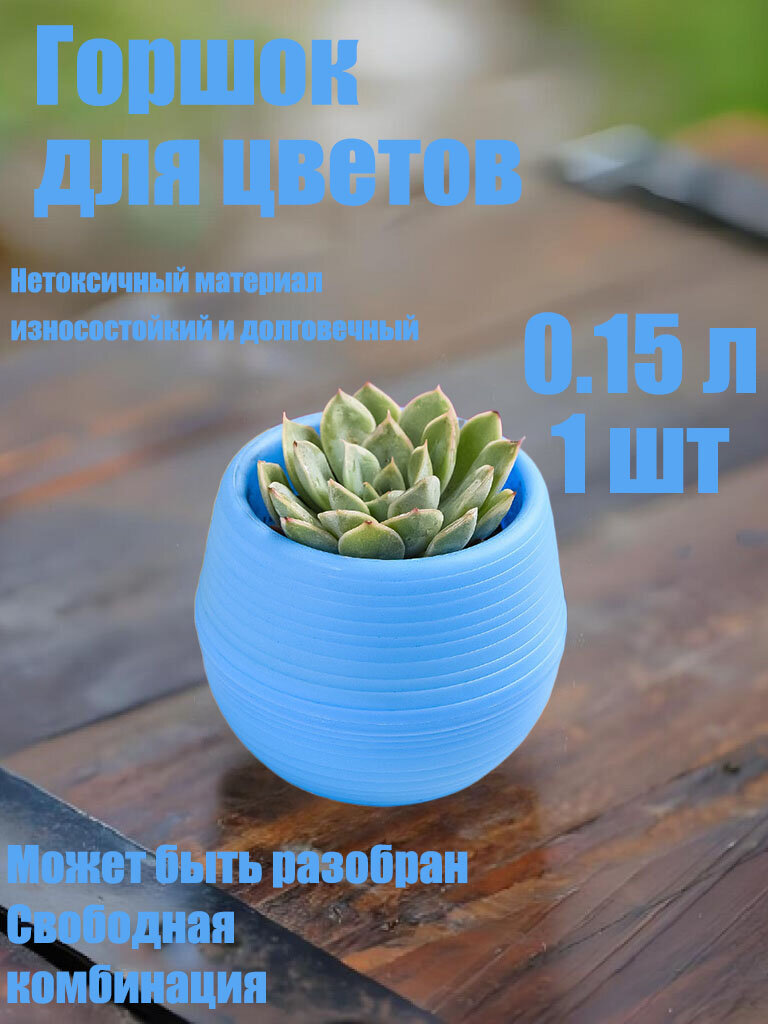 Горшок для цветов, Кашпо для суккулентов, синий, 7 см х 8 см х 8 см, 0.15 л, 1 шт (Цвет товара: лазурный; Объем: 0.15 л; Ширина: 6.5 см; Высота: 7 см)