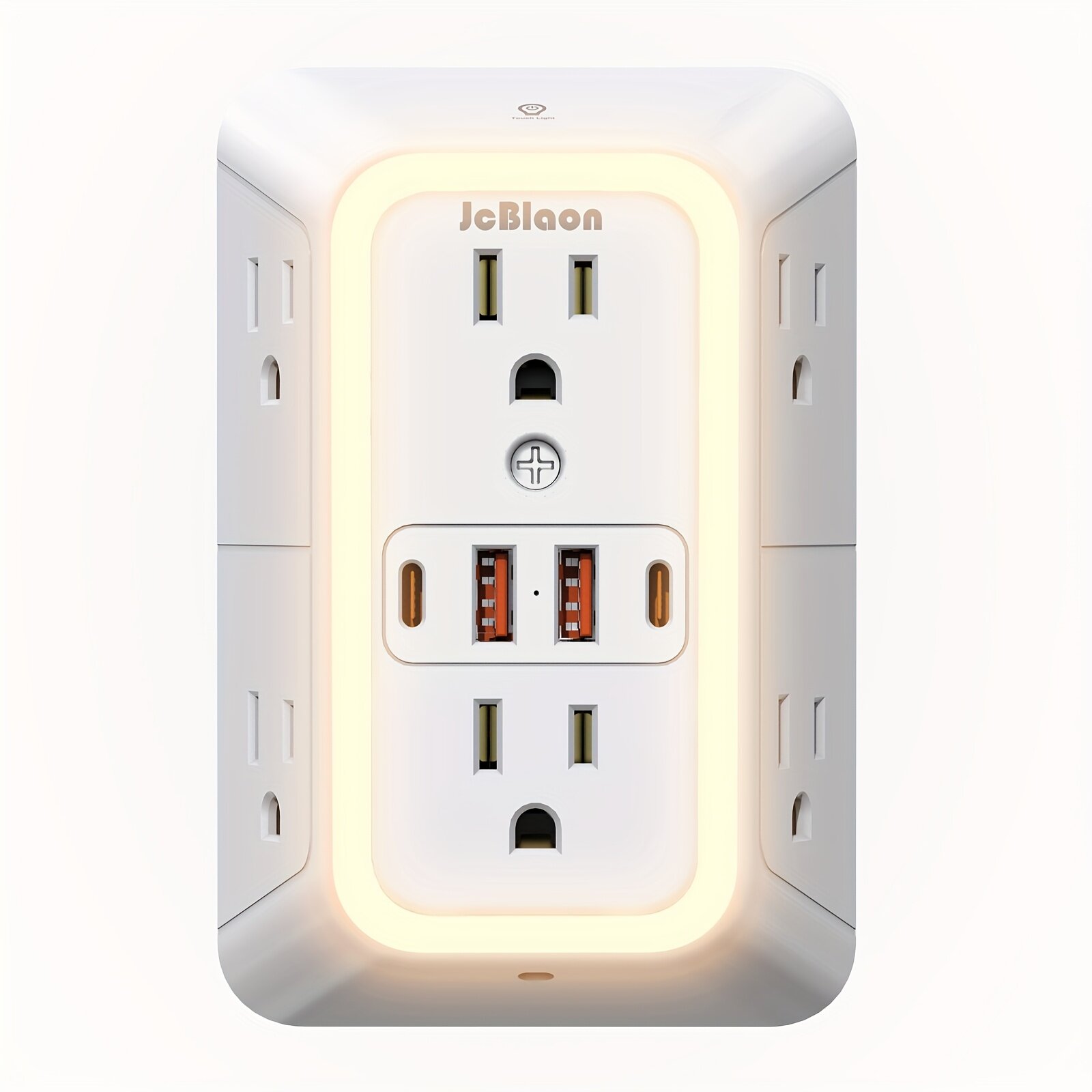Сетевой разветвитель с 6 розетками и 4 USB-портами (2 Type-C), защита от перенапряжения, ночник, трехсторонняя конструкция, белый, американская вилка