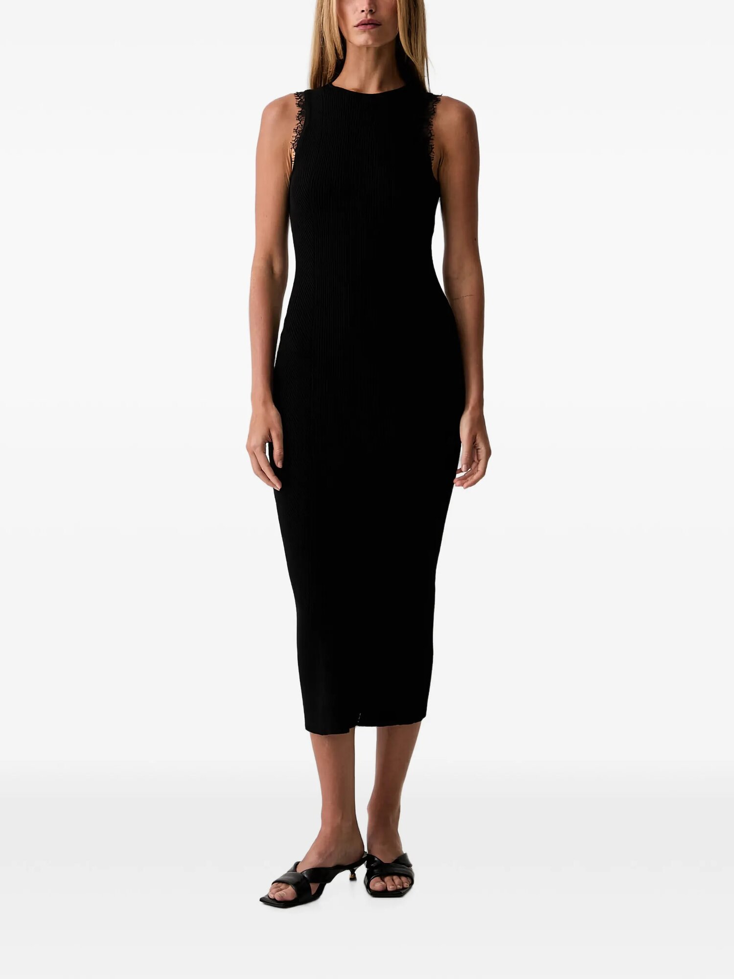 Платье Midi lace-trim ribbed-knit dress