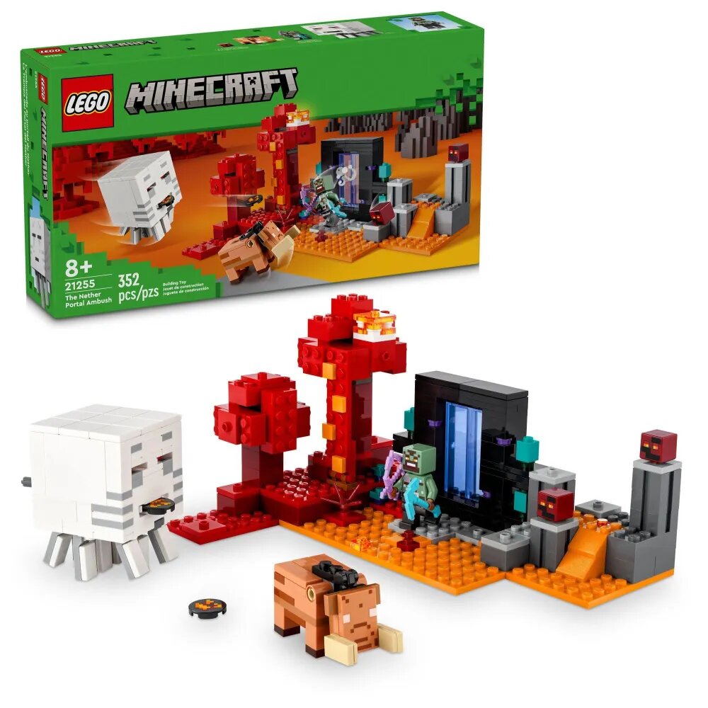 LEGO Minecraft The Nether Portal Ambush/Приключенческий набор, строительная игрушка для детей с фигурками героев Minecraft и батальными сценами, а также для геймеров в возрасте от 8 лет и старше, 21255