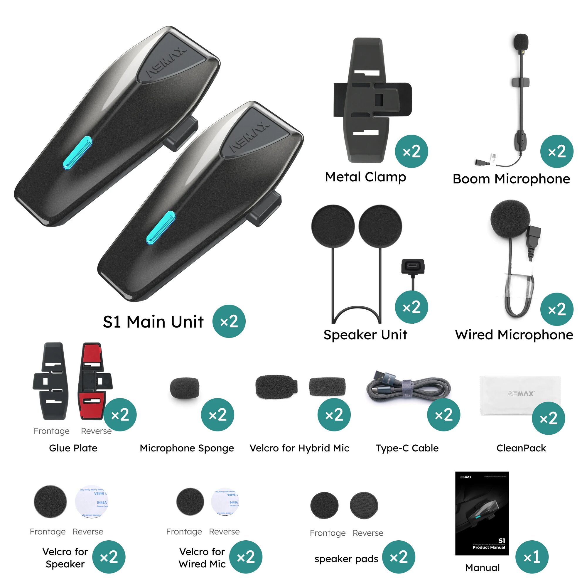 ASMAX S1 мотогарнитура Bluetooth 2шт