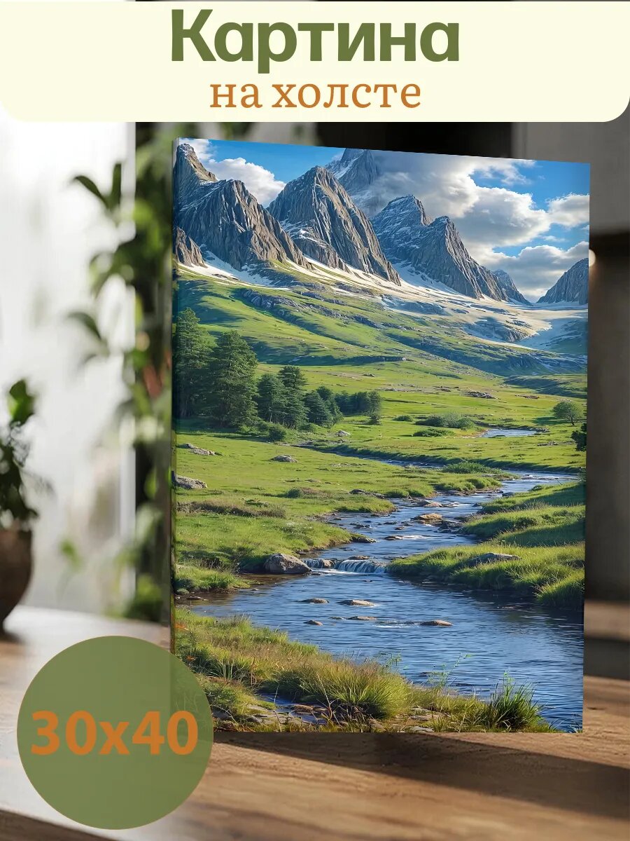 Картина 30х40 Природа Река Горы Эстетика Пейзаж Зелень