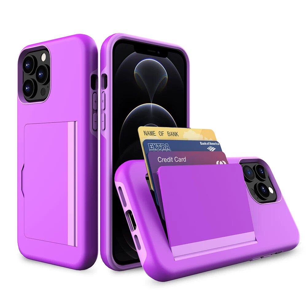 Чехол для iPhone XS с карманом для карт - фиолетовый, узкий, прочная защита для iPhone XS