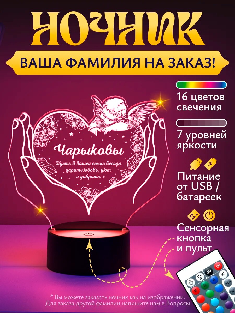 Ночник «Чарыковы - счастья вашему дому»