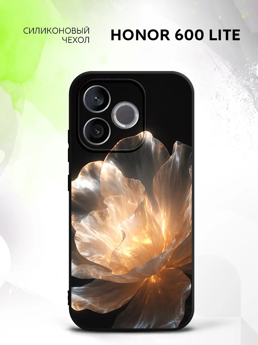Чехол на Honor 600 lite, Хонор 600 Лайт защита камеры и углов, прозрачный с картинкой цветок