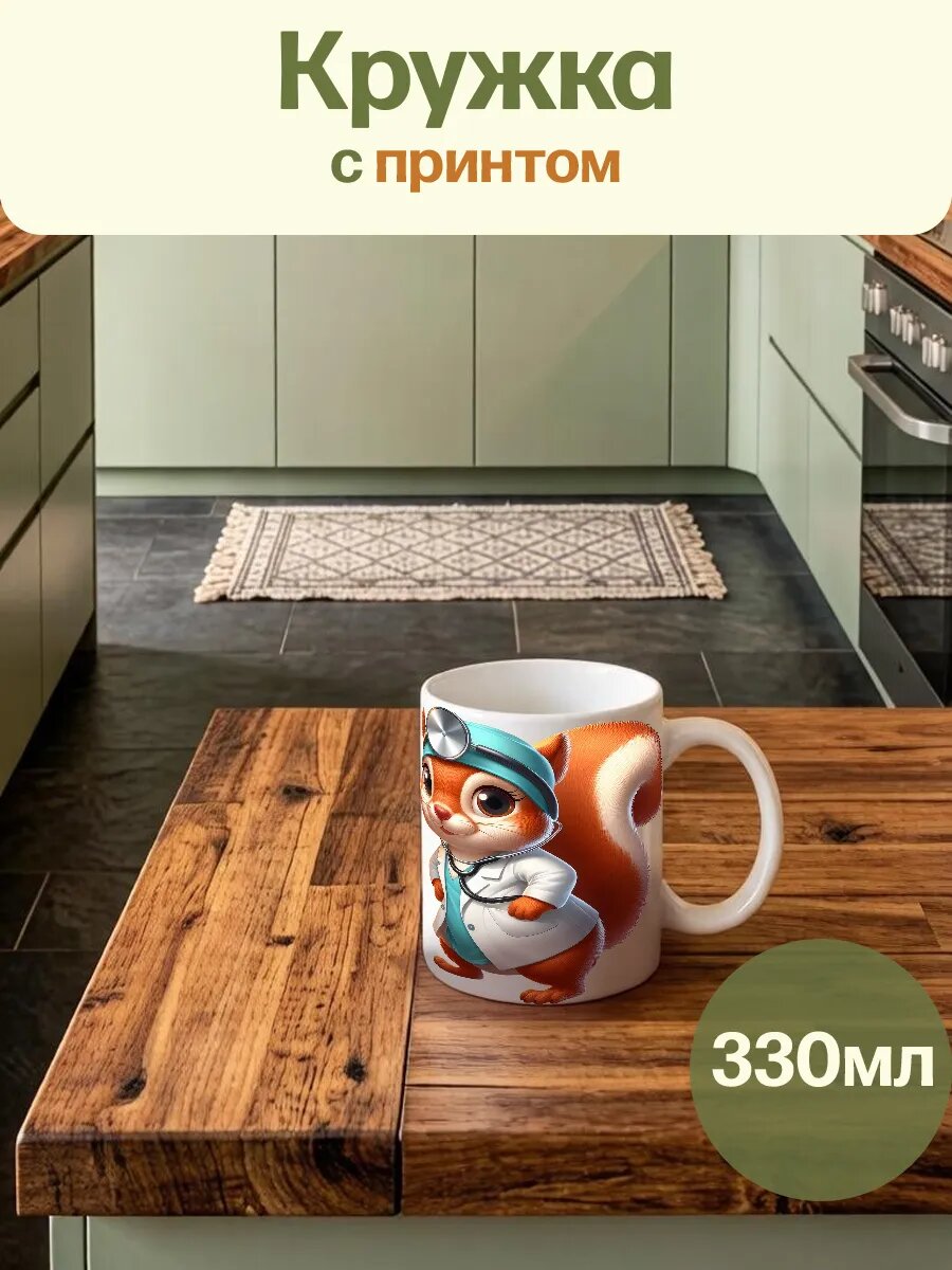 Кружка Белая Детская Белка Врач Доктор