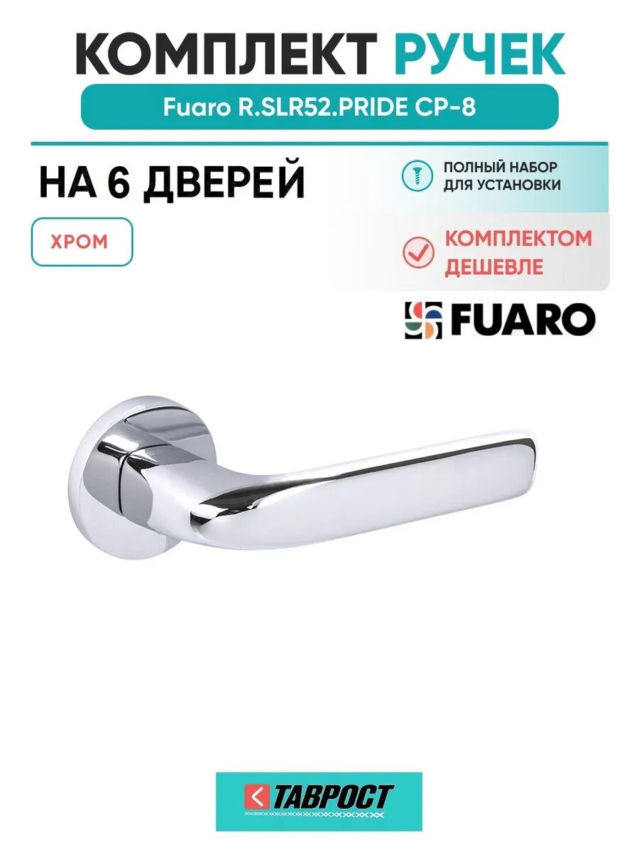 Комплект на 6 дверей - Ручка дверная PRIDE CP-8 хром