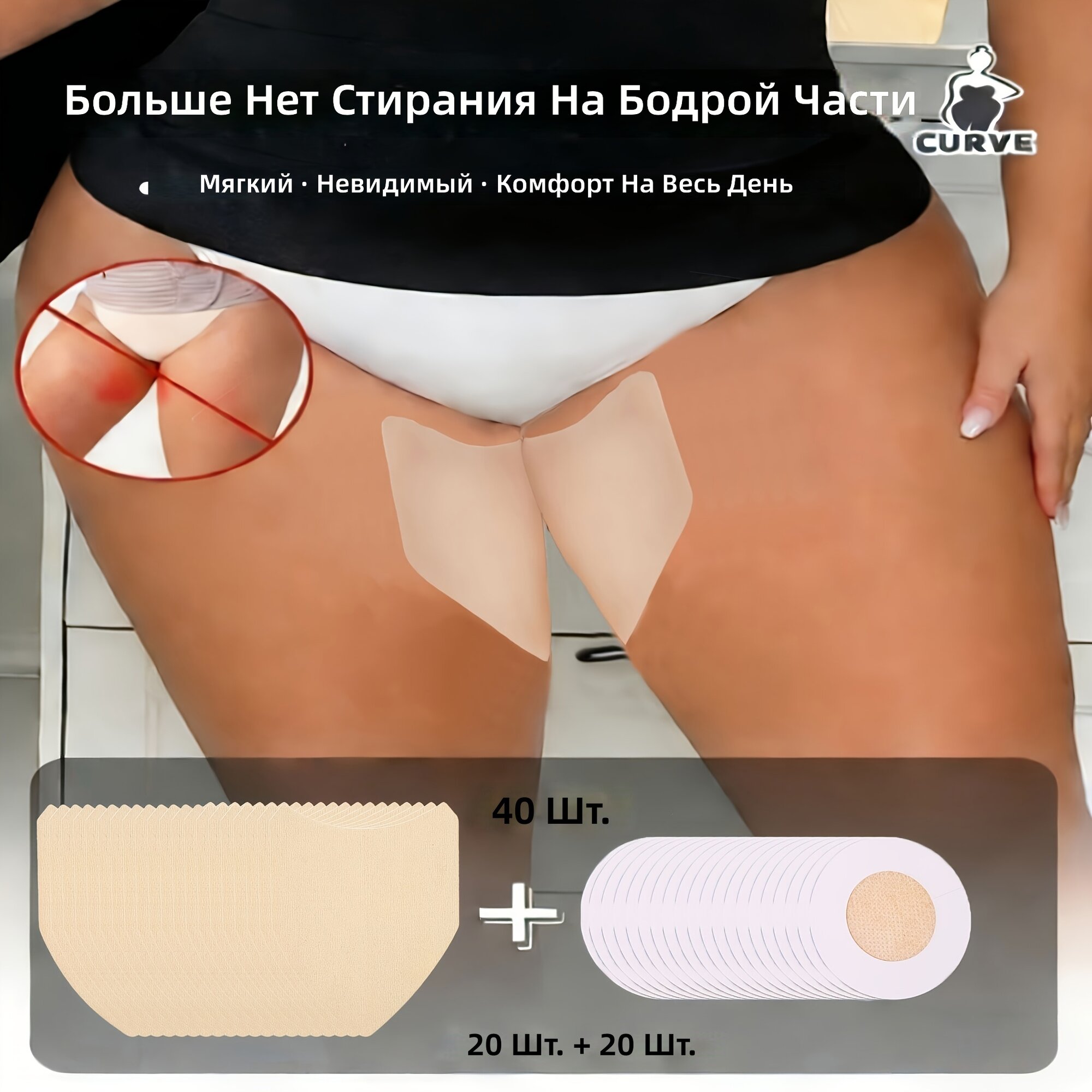 Одноразовые антифрикционные накладки для бедер и груди, 40 шт. (20 шт. для бедер + 20 шт. для груди), унисекс