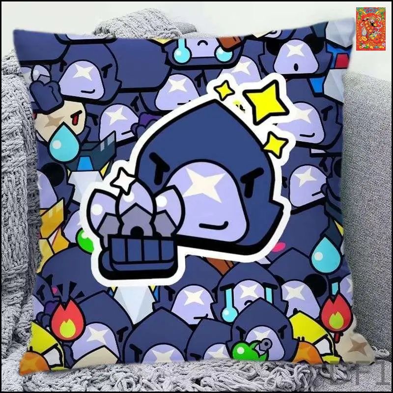 Подушка-игрушка Brawl Stars темно-синий 40x40 см с рисунком персонажей для детей