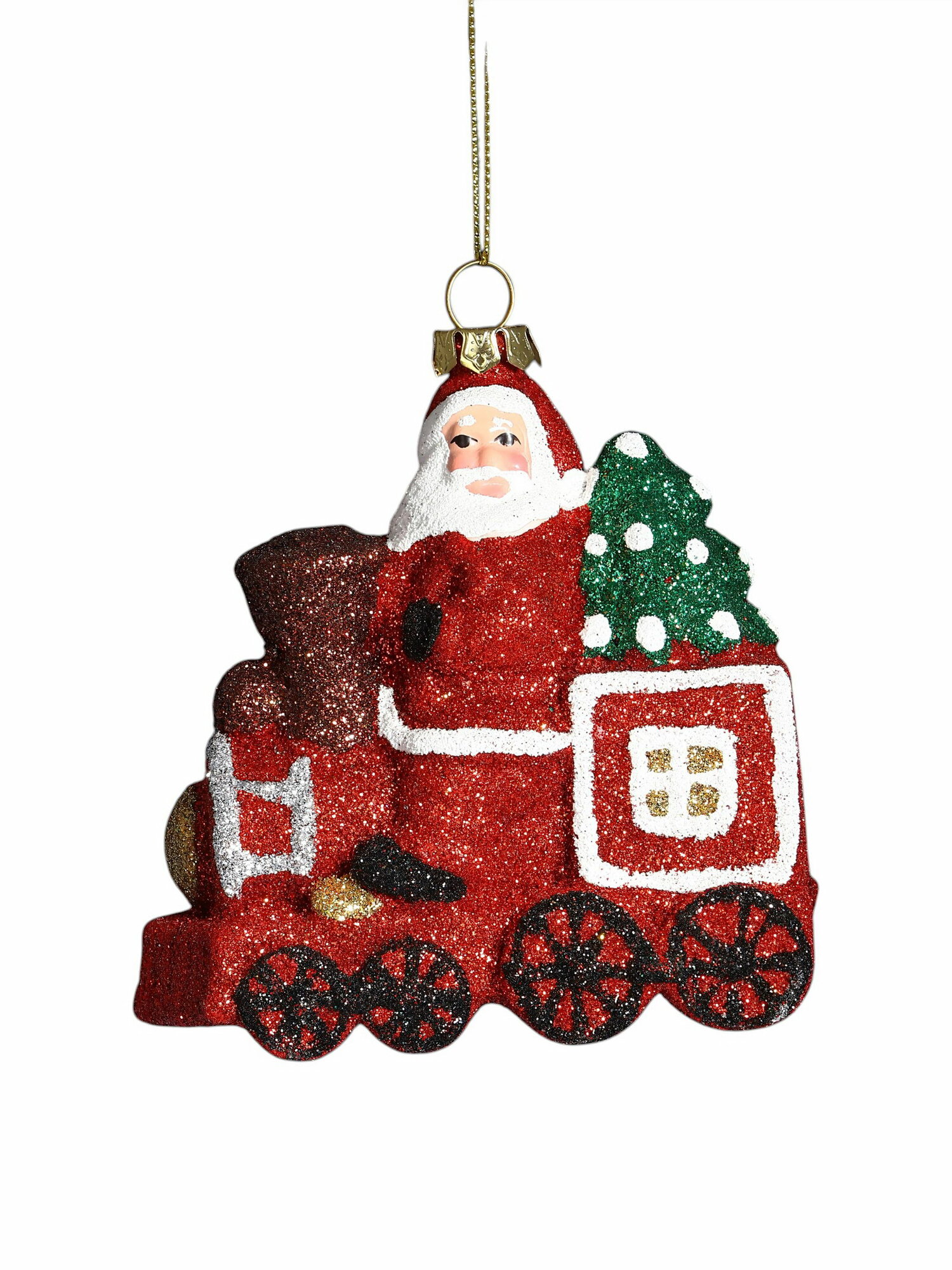Ёлочная игрушка "Сияние праздника. Дед Мороз на паровозе", 9.5x9.5 см, красная