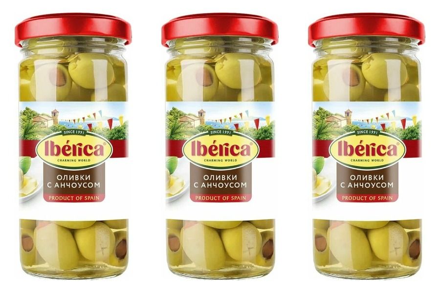 Iberica оливки с анчоусом, 235 г, 3 шт