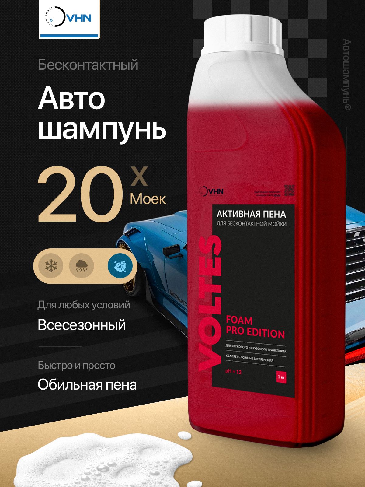 Автошампунь для бесконтактной мойки Voltes Foam PRO Edition,1кг