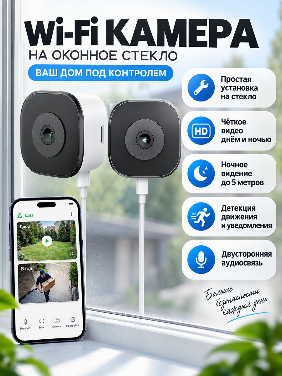 WiFi камера на окно 3Мп ночное видение