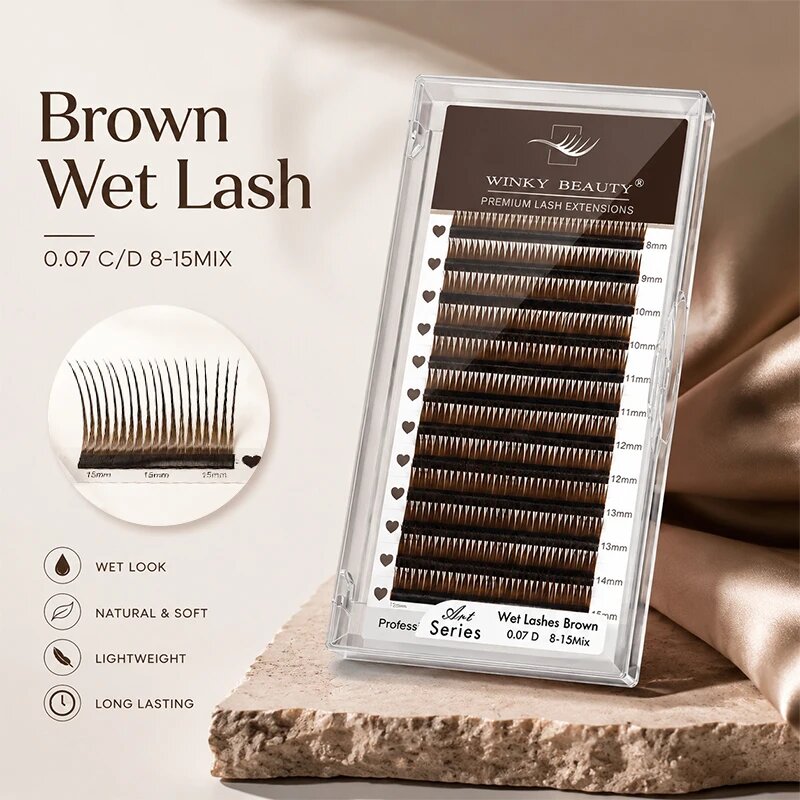 Накладные ресницы Winky Beauty Brown Wet Lashes Fluffy Wispy 8-15 мм C