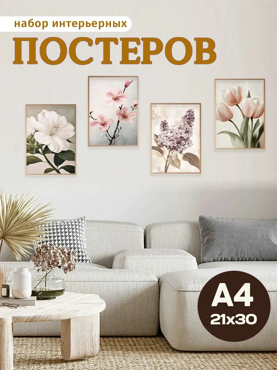 Интерьерные постеры на стену А4, весенние