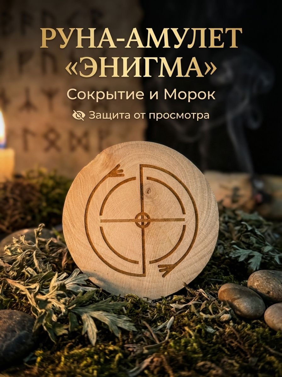 Талисман рунический амулет "Энигма" на натуральном дереве