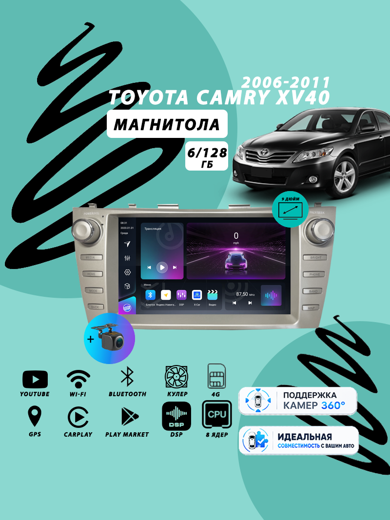 Магнитола Toyota Camry 40 V2 6Гб+128Гб Android