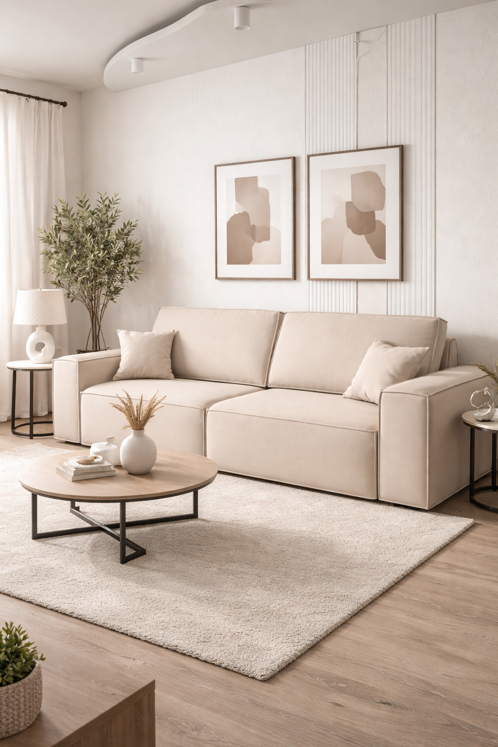 Диван раскладной Бостон с НПБ бежевый, механизм выкатная Еврокнижка, 256х104х61 см (Беверли 2)