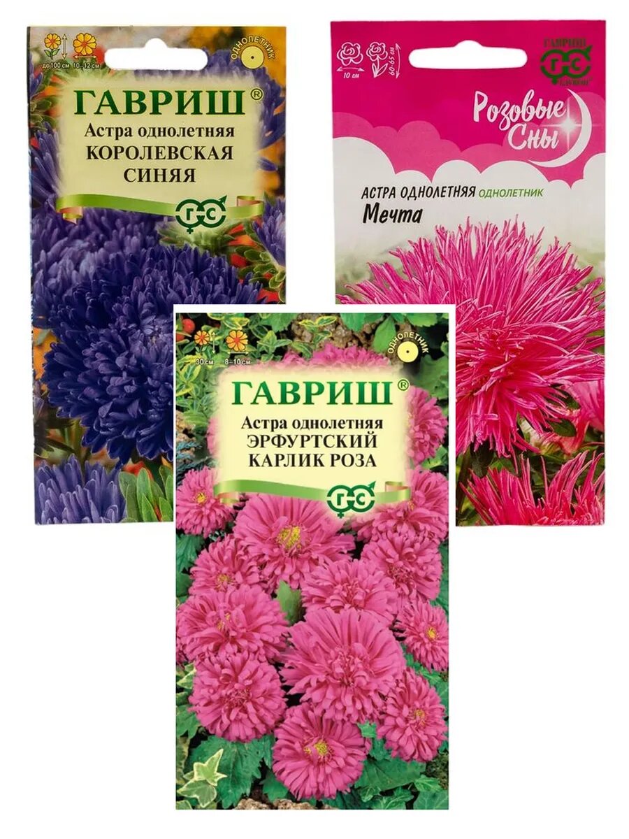 Набор семян Астра Королевская, Мачта Розовые сны и Эрфуртский карлик