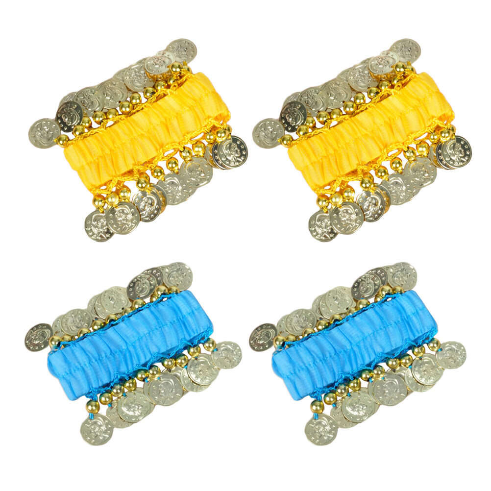 Браслет для танца живота, аксессуар для костюма для индийского танцевального выступления, шифоновый браслет/наручный браслет для танца живота (по 2 штуки голубого и желтого цвета).