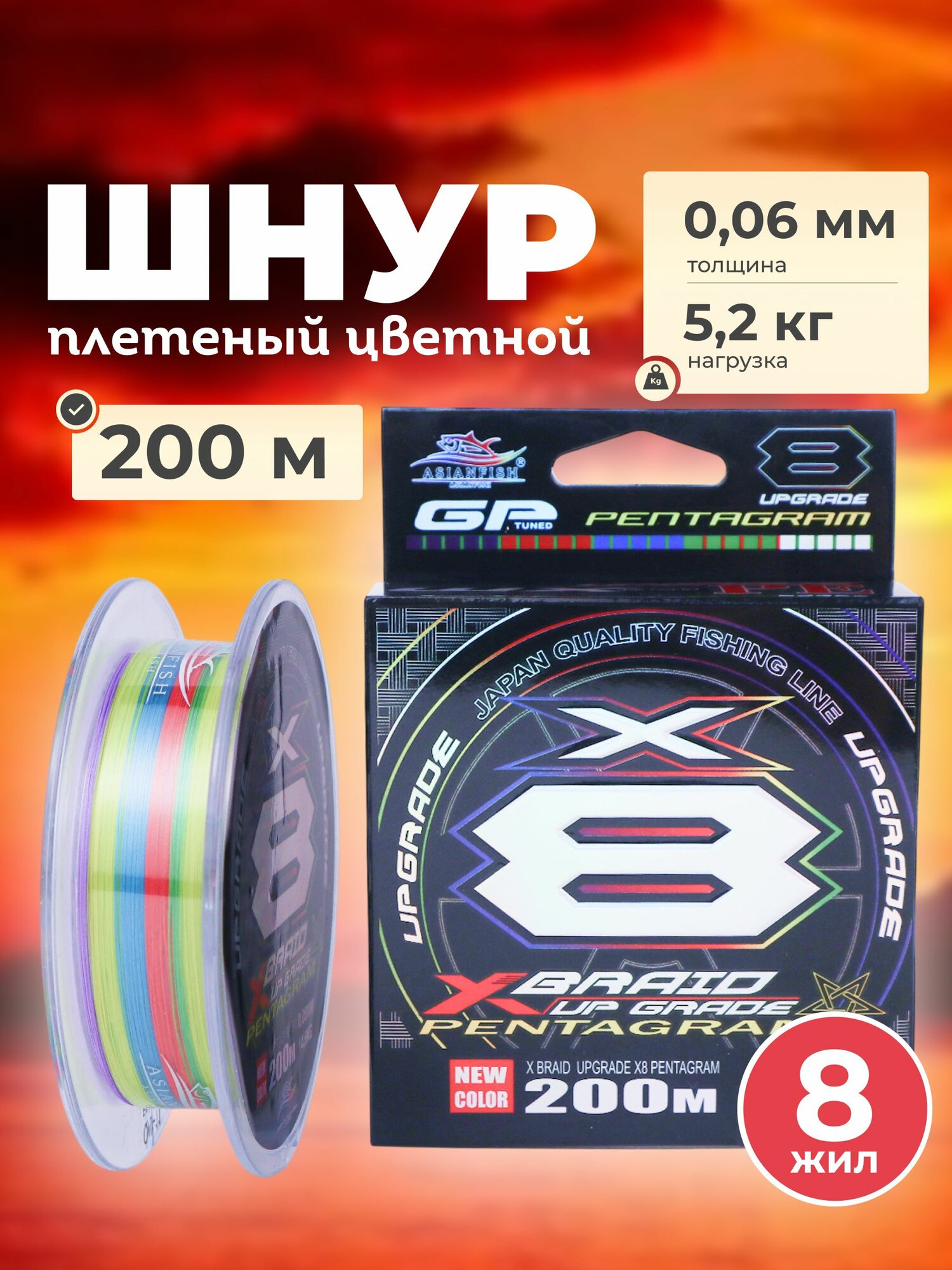 Плетенка для спиннинга, леска, шнур рыболовный 0,06 мм 200 метров