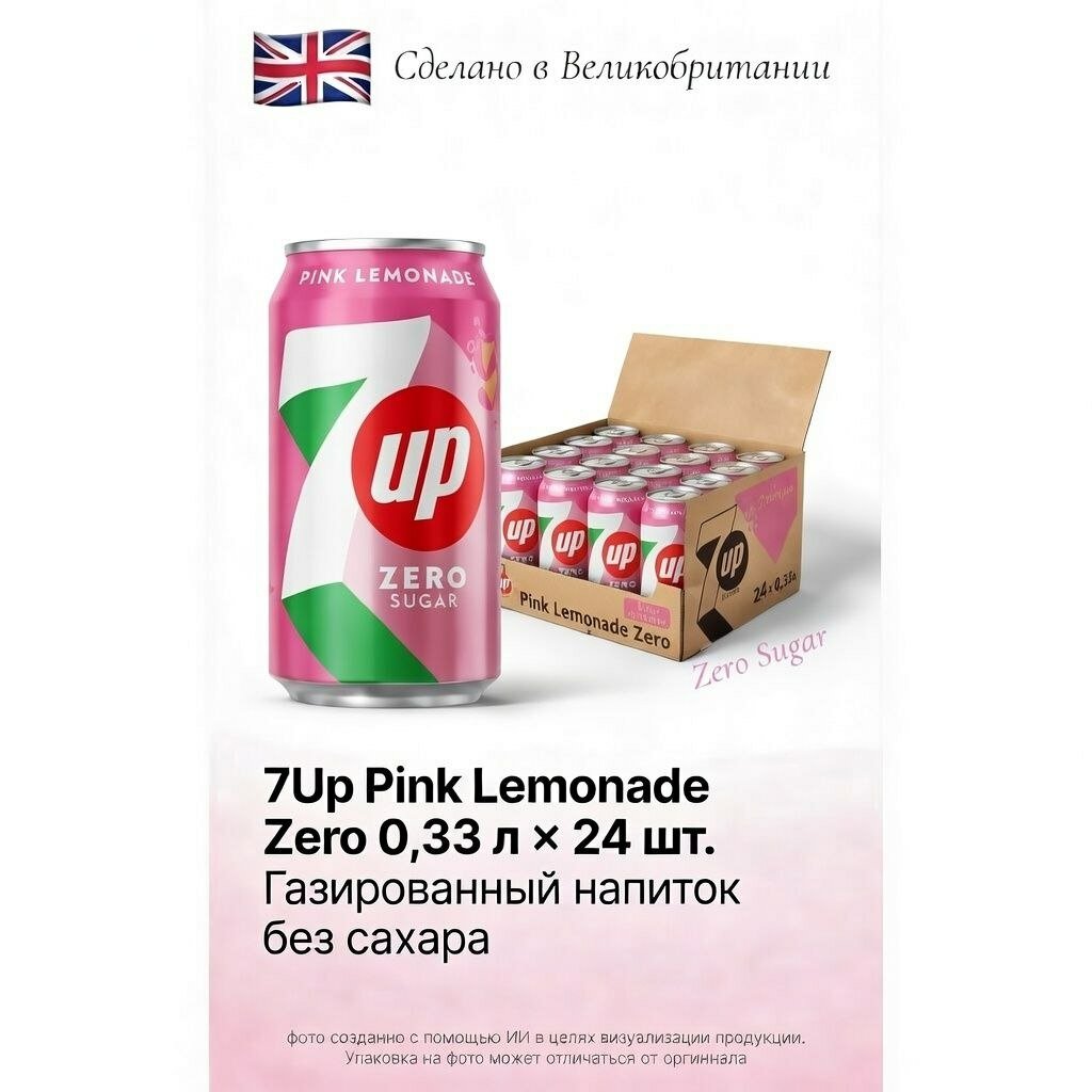 7Up 0,33л.*24шт. Pink Lemonade Zero Великобритания Севен Ап Напиток газированный Производство - Великобритания